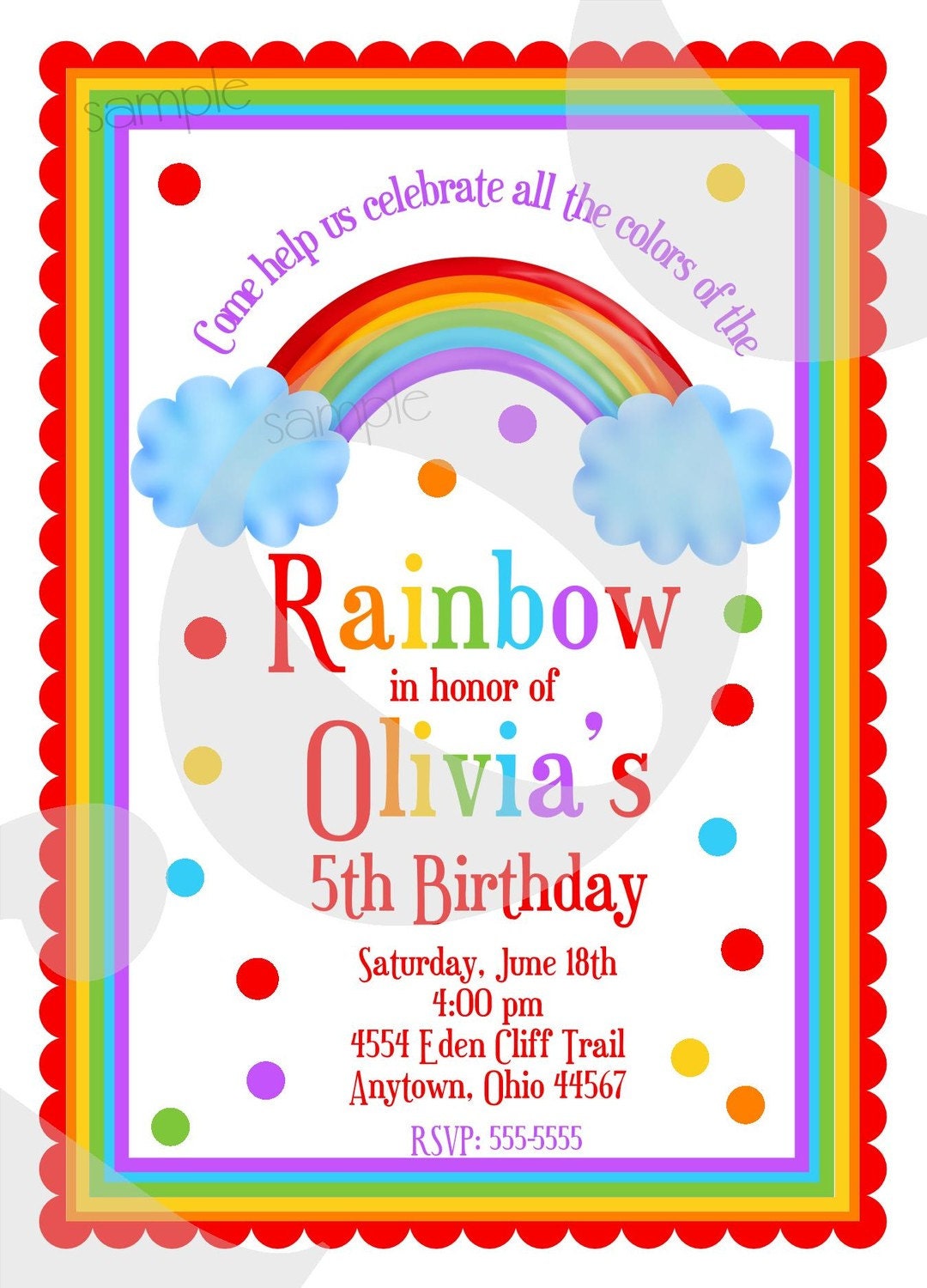Digital Invitation Rainbow Birthday Invitations Rainbow Invitations ...