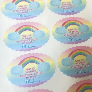 Rainbow Birthday Party Stickers Pastel Rainbow Labels Rainbow Birthday ...