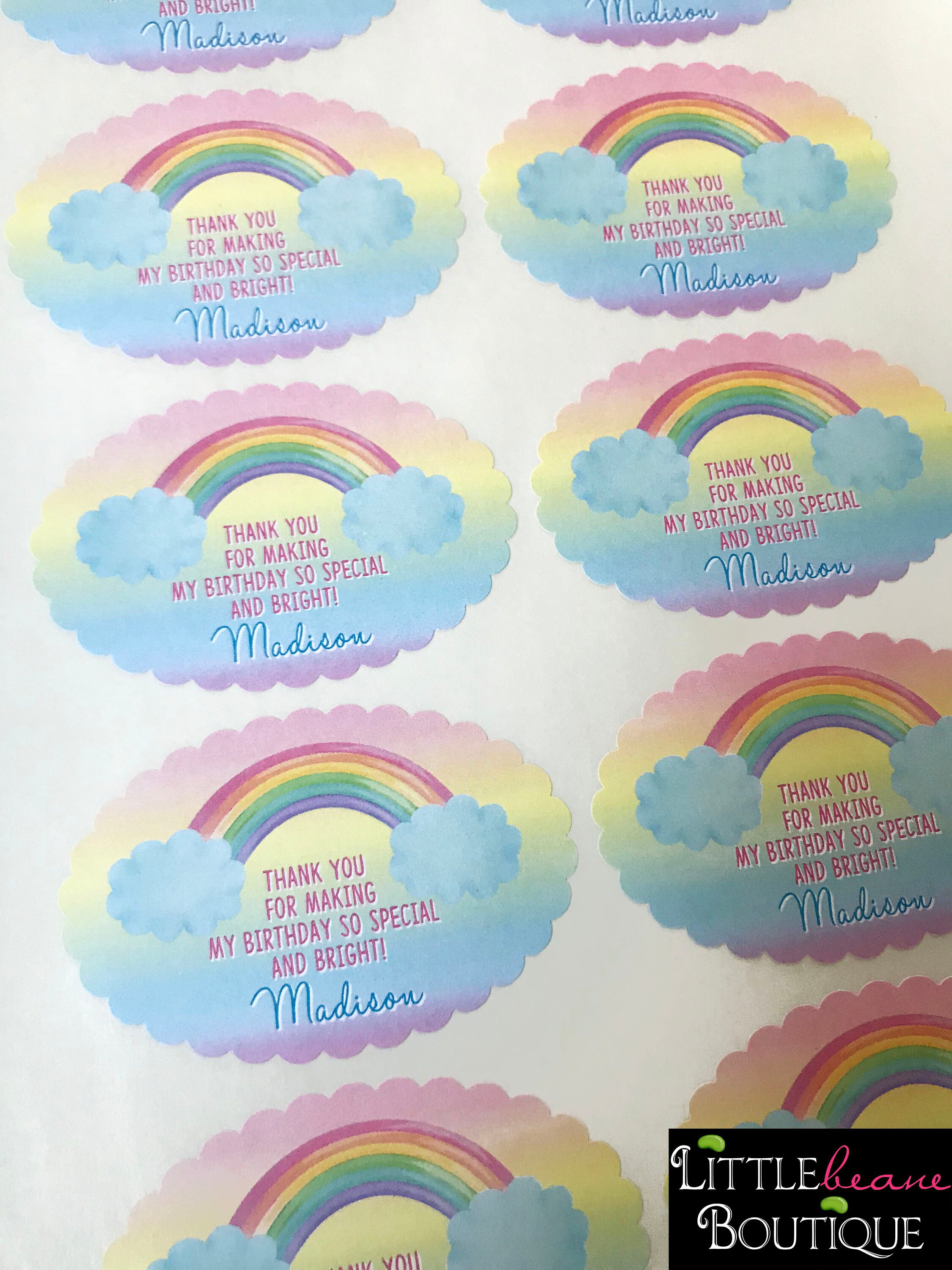 Rainbow Birthday Party Stickers Pastel Rainbow Labels | Etsy