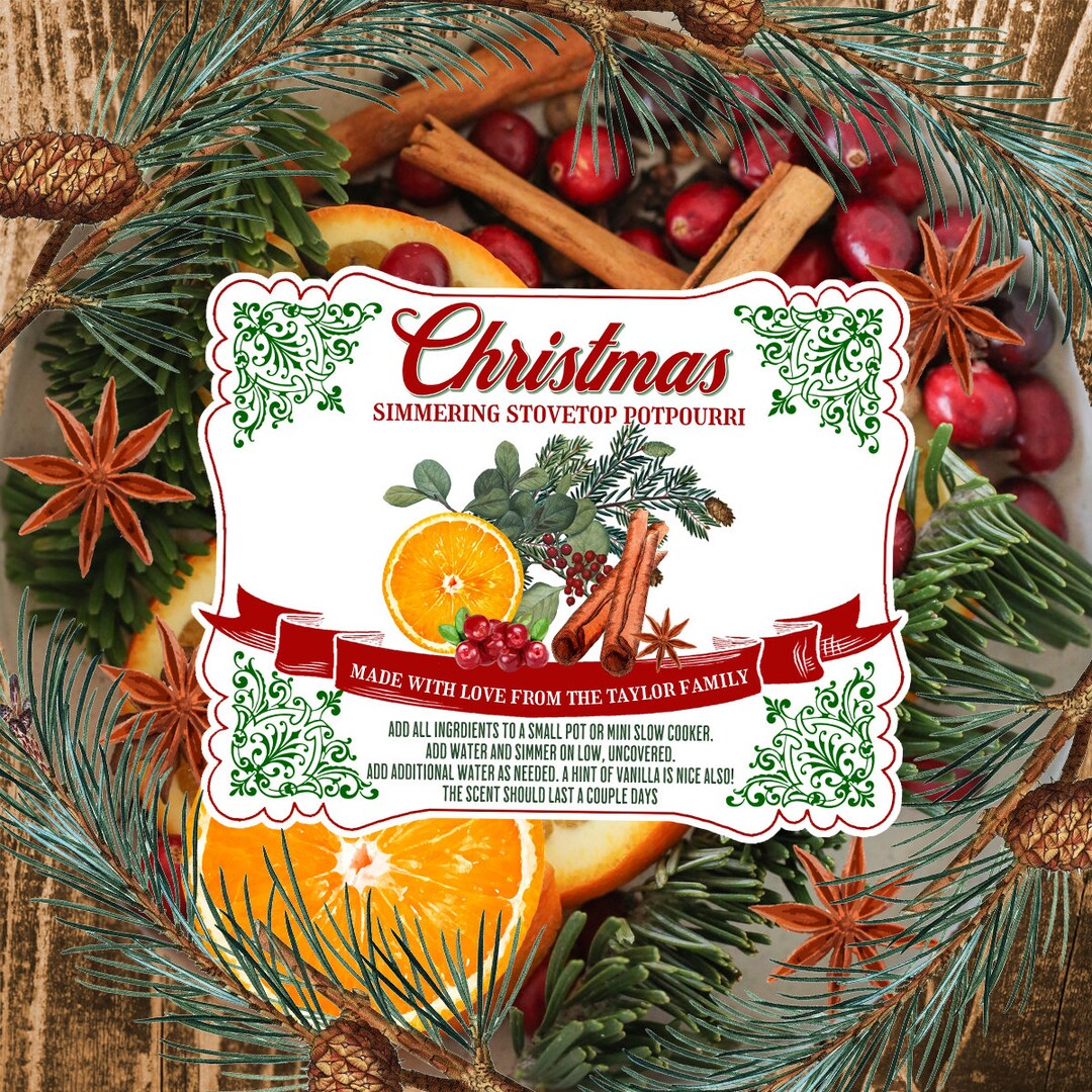 Christmas Simmering Potpourri Labels, Holiday Potpourri Stickers ...