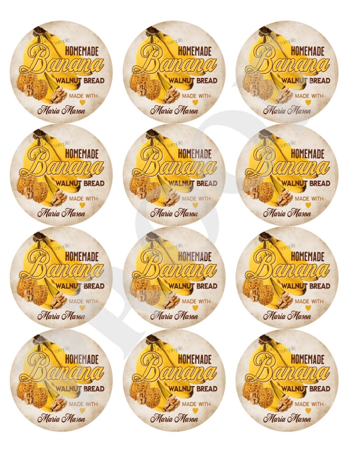Banana Nut Bread Labels Banana Walnut Bread Stickers Banana | Etsy