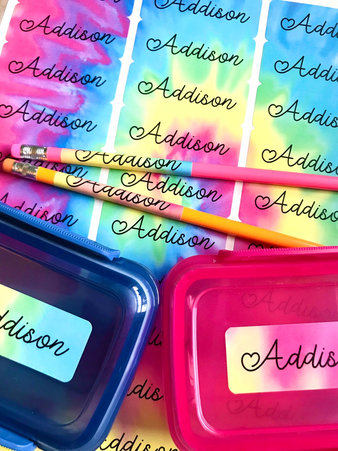 School Supply Labels, Back to School Labels, Tie Dye Name Labels ...