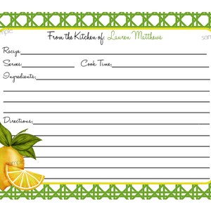 Personalized Recipe Cards, Printed Lemon Recipe Cards, Fruit Recipe ...