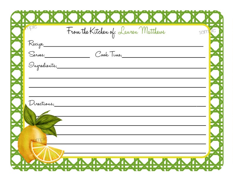 Personalized Recipe Cards Printed Lemon Recipe Cards Fruit - Etsy