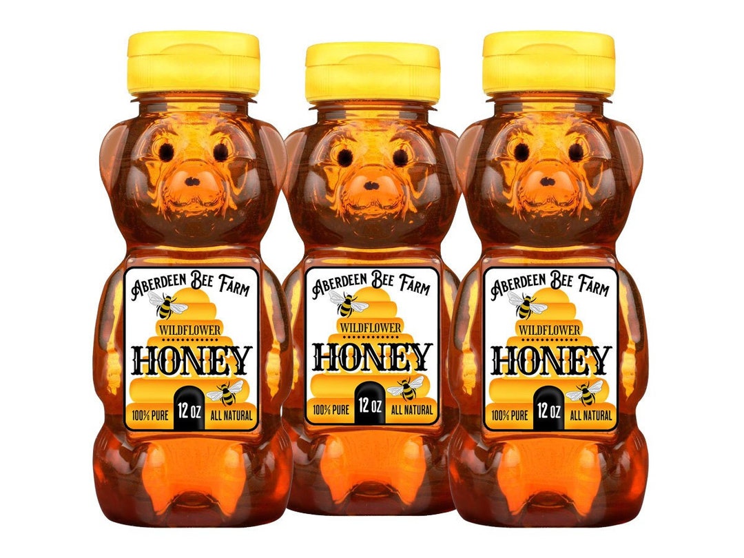 Waterproof Honey Bear Labels, Custom Honey Bear Bottle Label, Bear Honey Label, Wildflower Honey ...