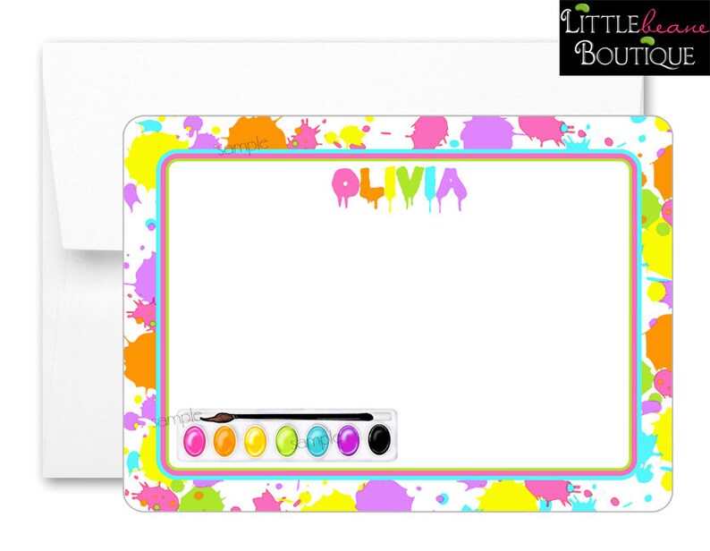 Art Notecards, Paint Splash Stationery, Flat Notecards, Art Birthday ...