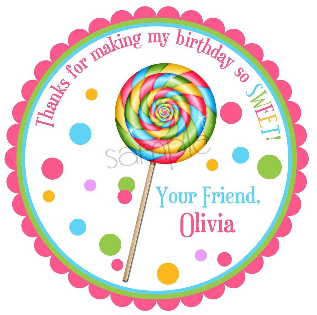 Personalized Lollipop Birthday Stickers, Candy Party Favor Labels - Etsy