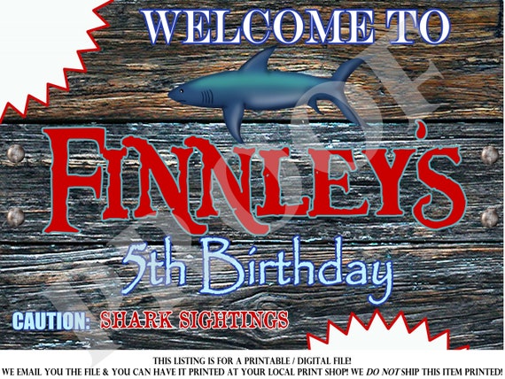 Printable Shark Sign, Printable Shark Party Poster, DIY, 20 x 28 ...