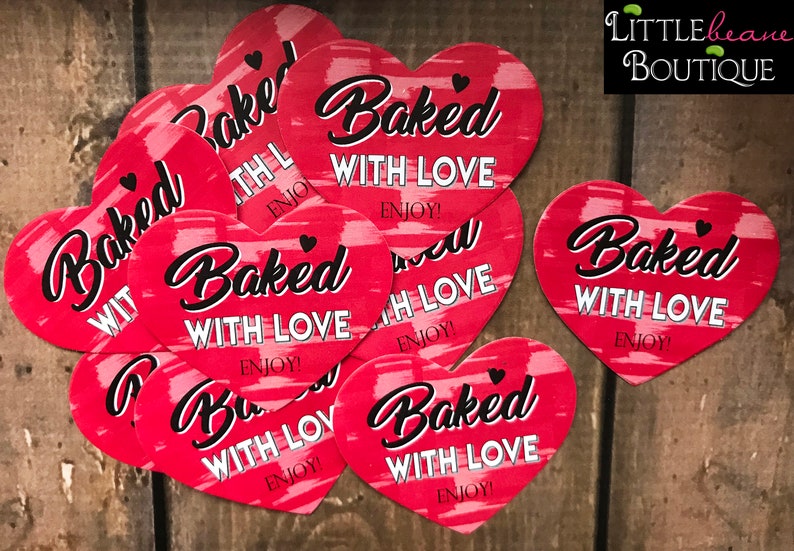 Bread Labels, Baking Labels, Baked With Love Stickers, Heart Baking ...