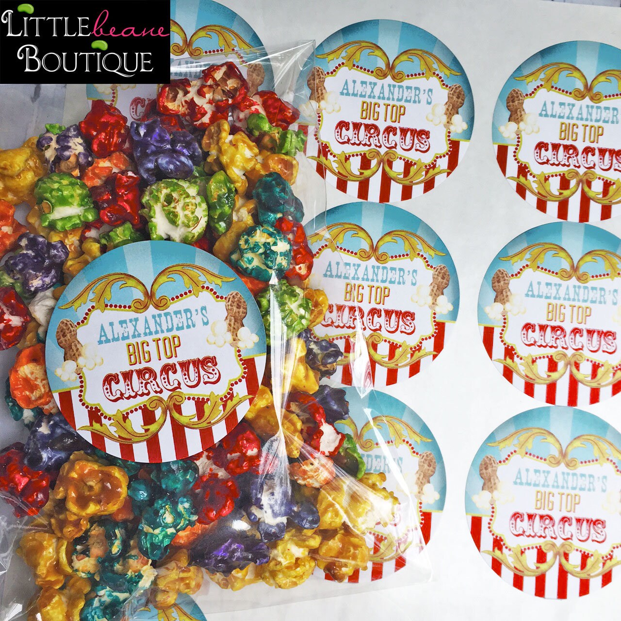 Personalized Big Top Circus Birthday Stickers, Carnival Party Favor ...
