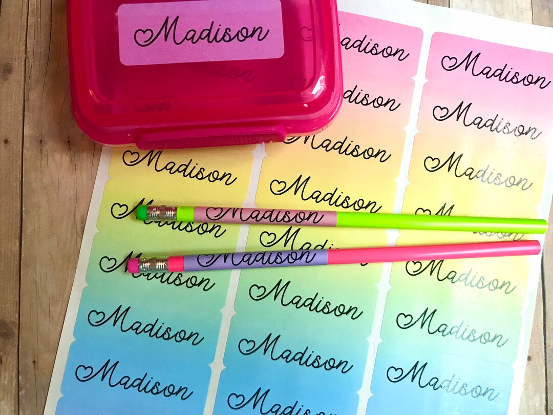 School Supplies Labels, Back to School Labels, Rainbow Name Labels ...
