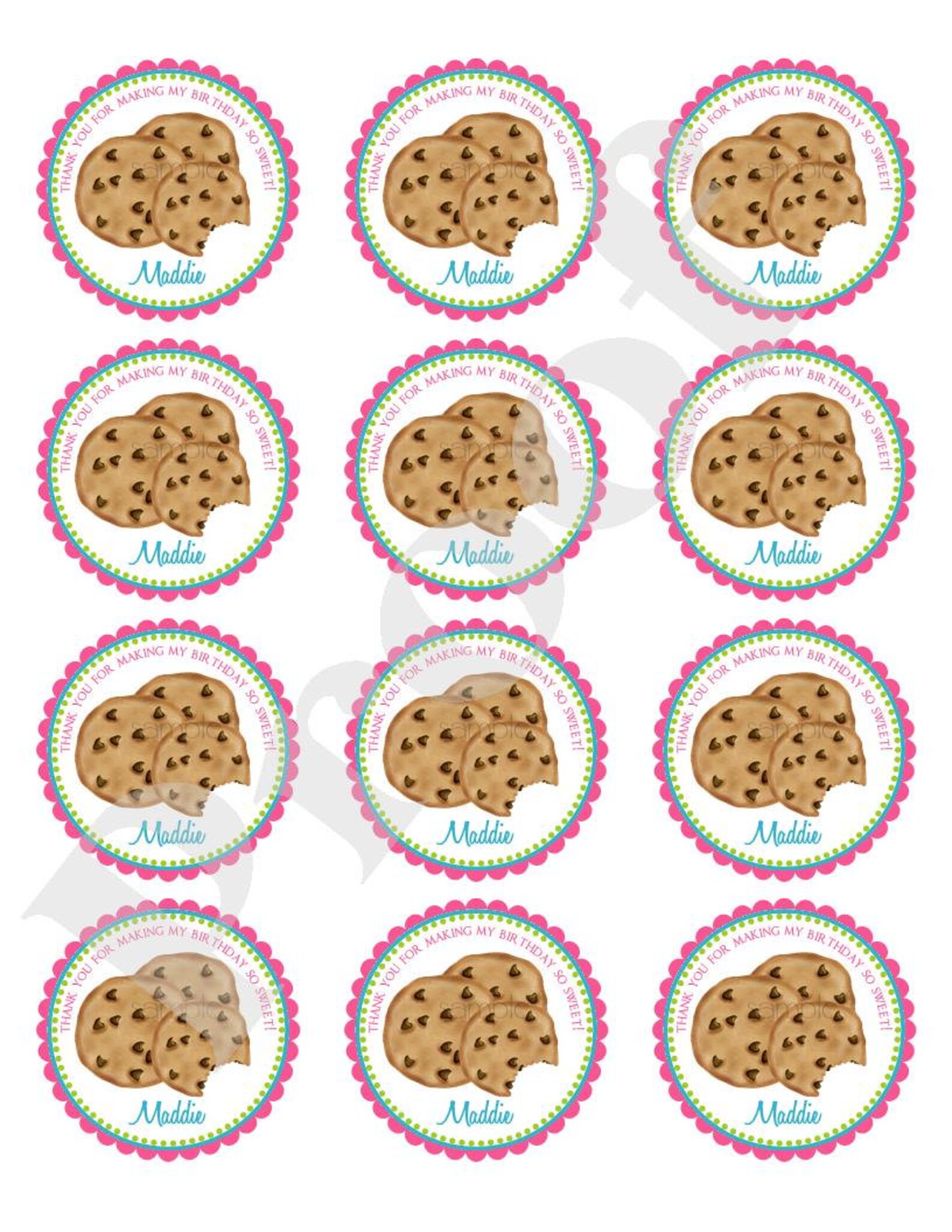Cookie Stickers Chocolate Chip Cookies Baking Cooking - Etsy