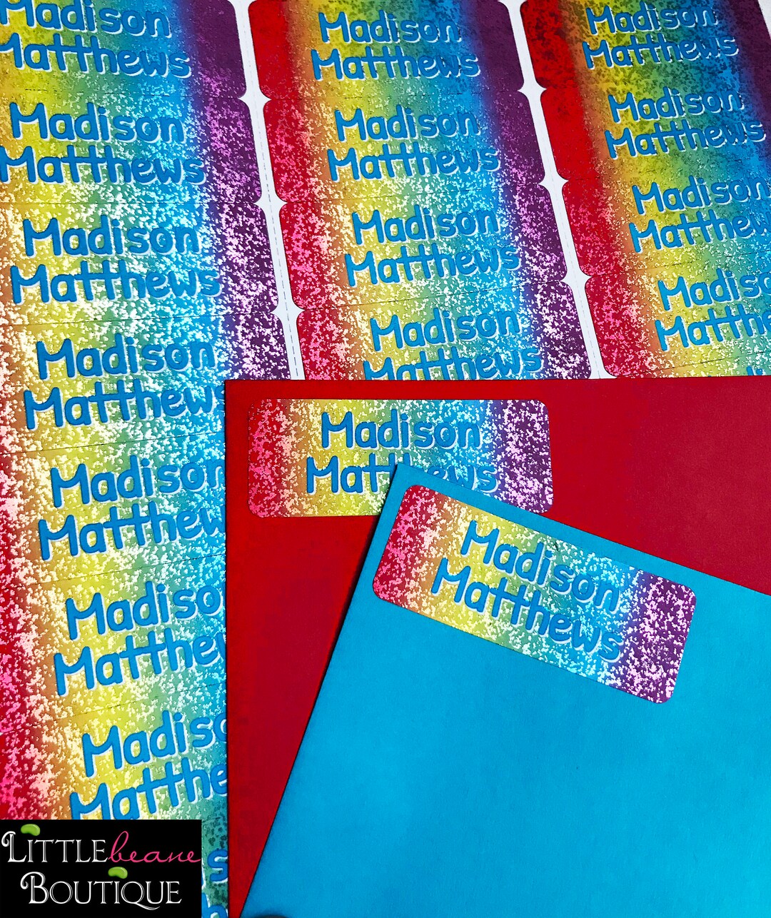 Kids Custom Name Stickers, Back to School Labels, Rainbow Glitter ...