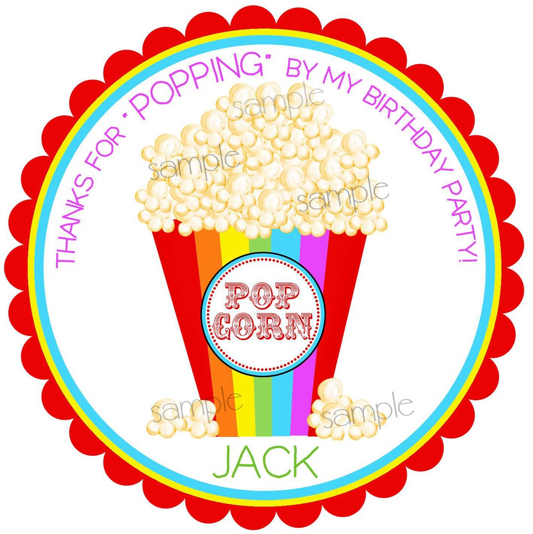 Popcorn Stickers, Rainbow Popcorn, Movie Night Party, Circus Party ...