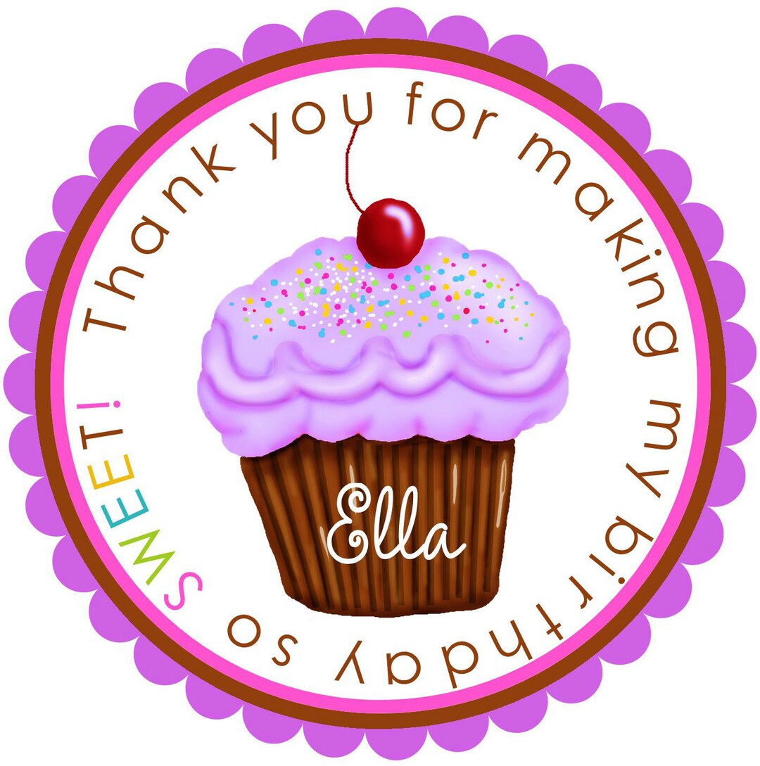 Purple Cupcake Birthday Stickers, Cupcake Stickers, Cupcake Party ...