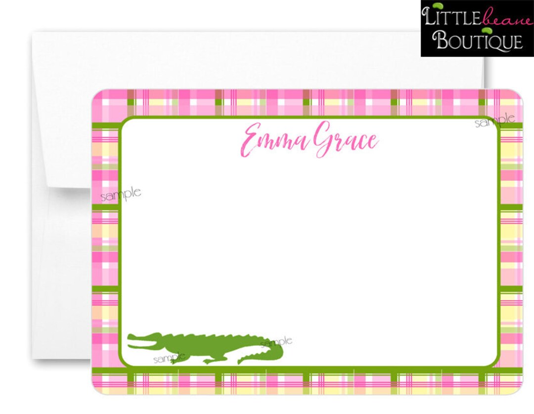 Alligator Stationery, Alligator Notecards, Preppy Alligator, Flat ...