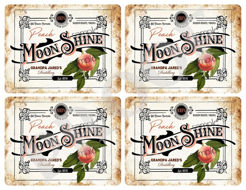 Moonshine Labels, Large Homemade Moonshine Labels, Peach Moonshine ...