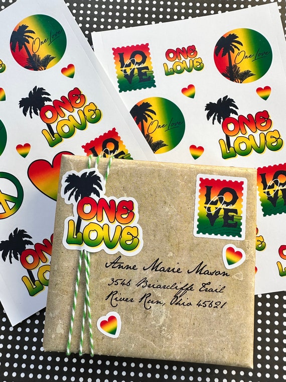 One Love Stickers - Sticker Sheet - Jamaica favor labels - Tropical ...