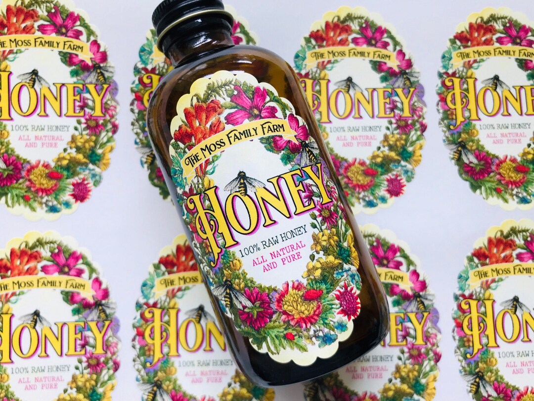 Custom Honey Labels, Honey Stickers, Raw Honey Bottle Labels, Floral ...