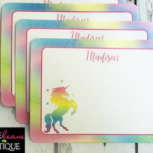 Unicorn Notecards, Unicorn Stationery, Flat Notecards, Rainbow Unicorn ...