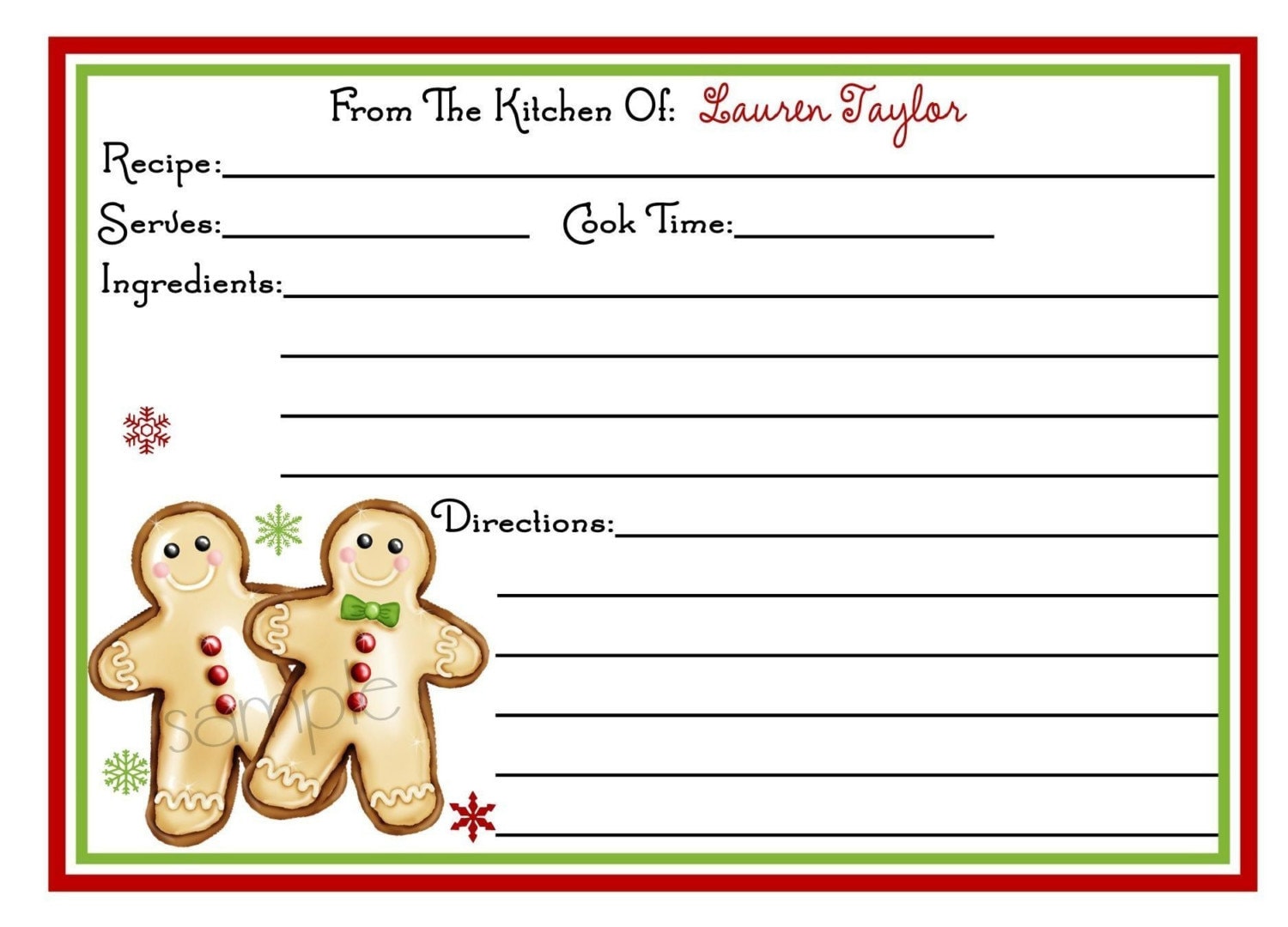Personalized Recipe Cards Gingerbread Cookies Gingerbread - Etsy