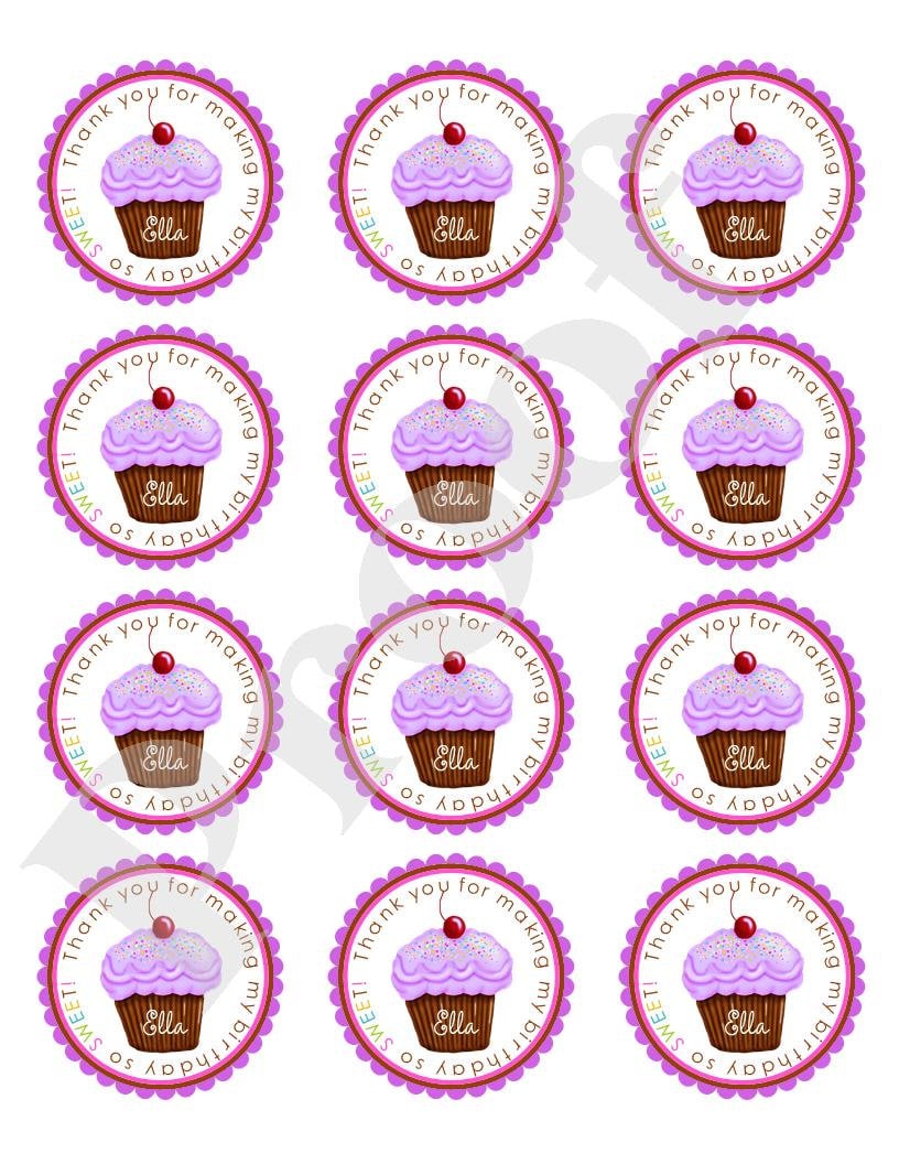 Purple Cupcake Birthday Stickers Cupcake Stickers Cupcake | Etsy