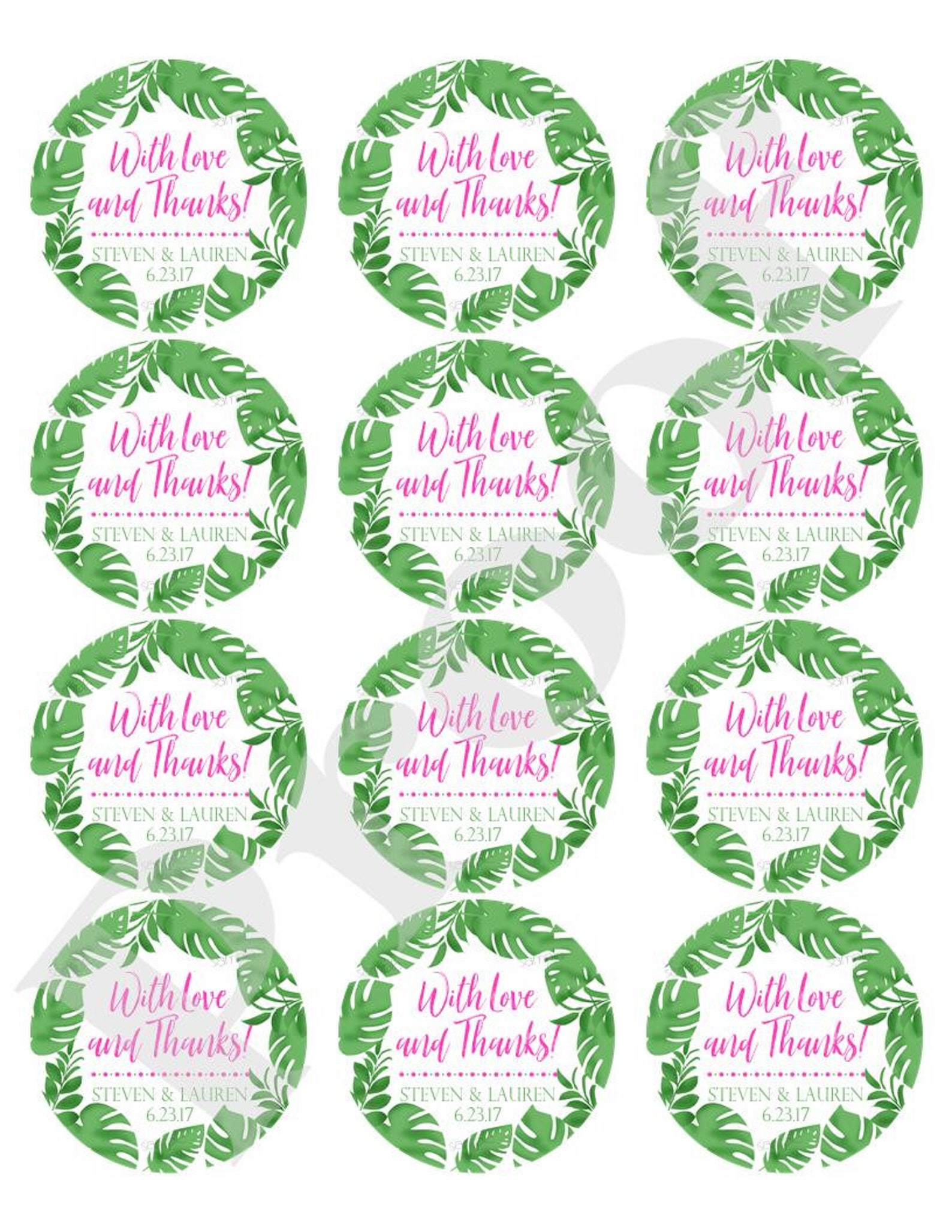 Palm Leaf Stickers, Tropical Leaf Labels, Personalized Wedding Stickers ...