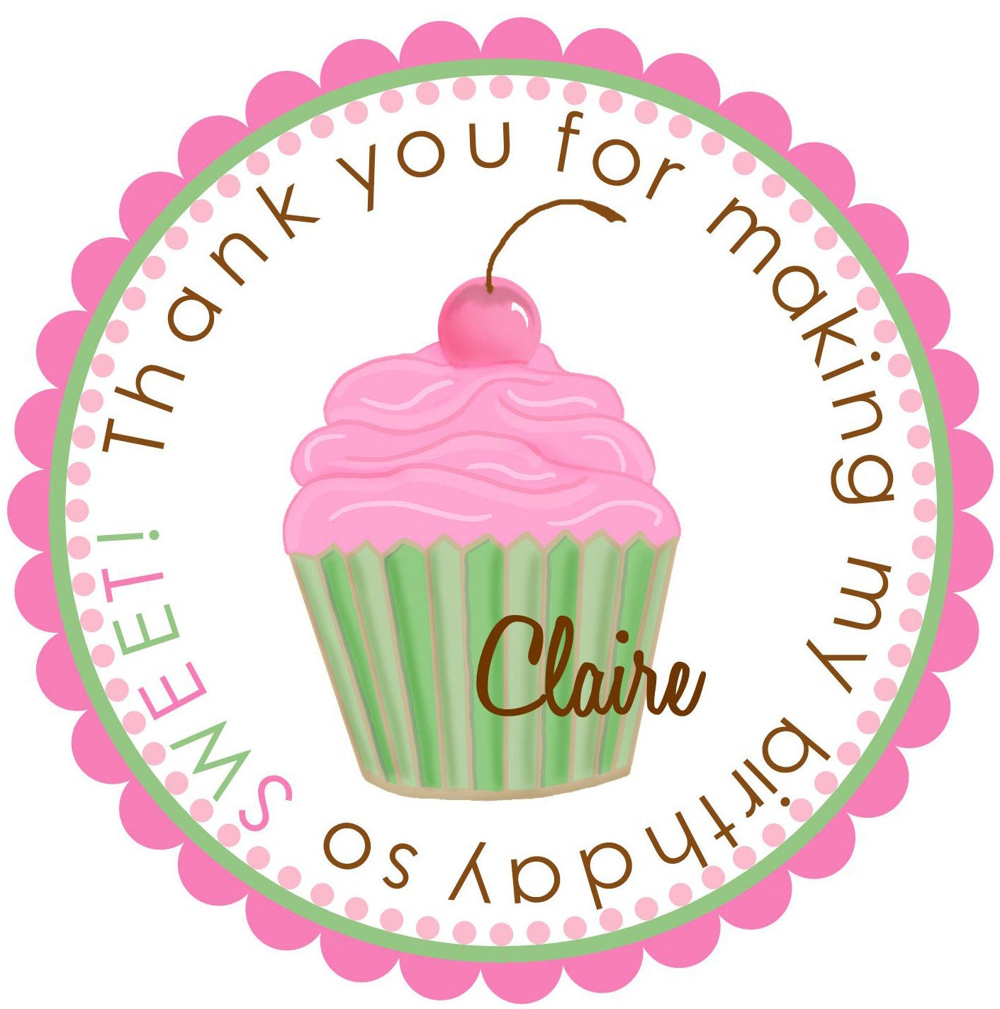 Pink and Green Cupcake Stickers Cherry Cupcake Stickers | Etsy