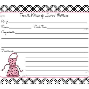 Cooking Apron Recipe Cards, Personalized Recipe Cards, Custom Recipe ...
