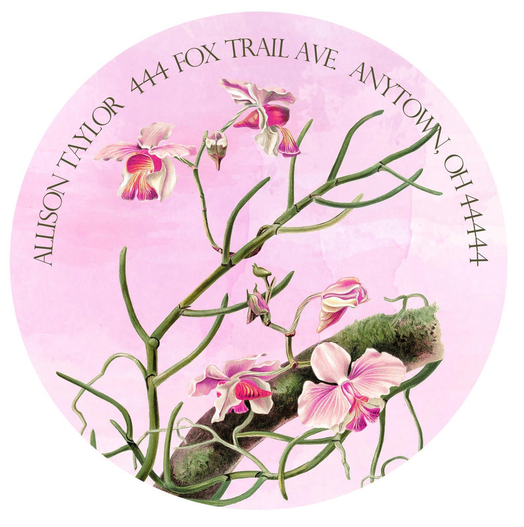 Orchid Address Labels, Orchid Stickers, Tropical Leaf, Watercolor ...