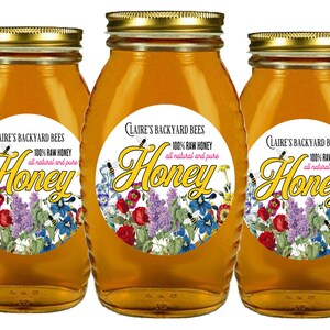 Wildflower Honey Jar Labels, Personalized Honey Jar Stickers, Honeycomb ...