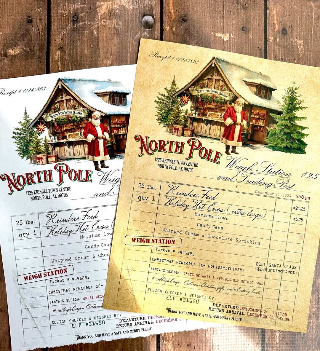 Santas Lost Receipt, Printed Santa Receipt, North Pole Weigh Station and Trading Post Invoice ...