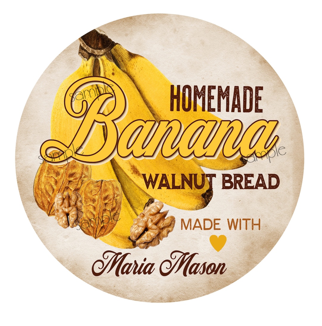 Banana Nut Bread Labels, Banana Walnut Bread Stickers, Banana Bread ...