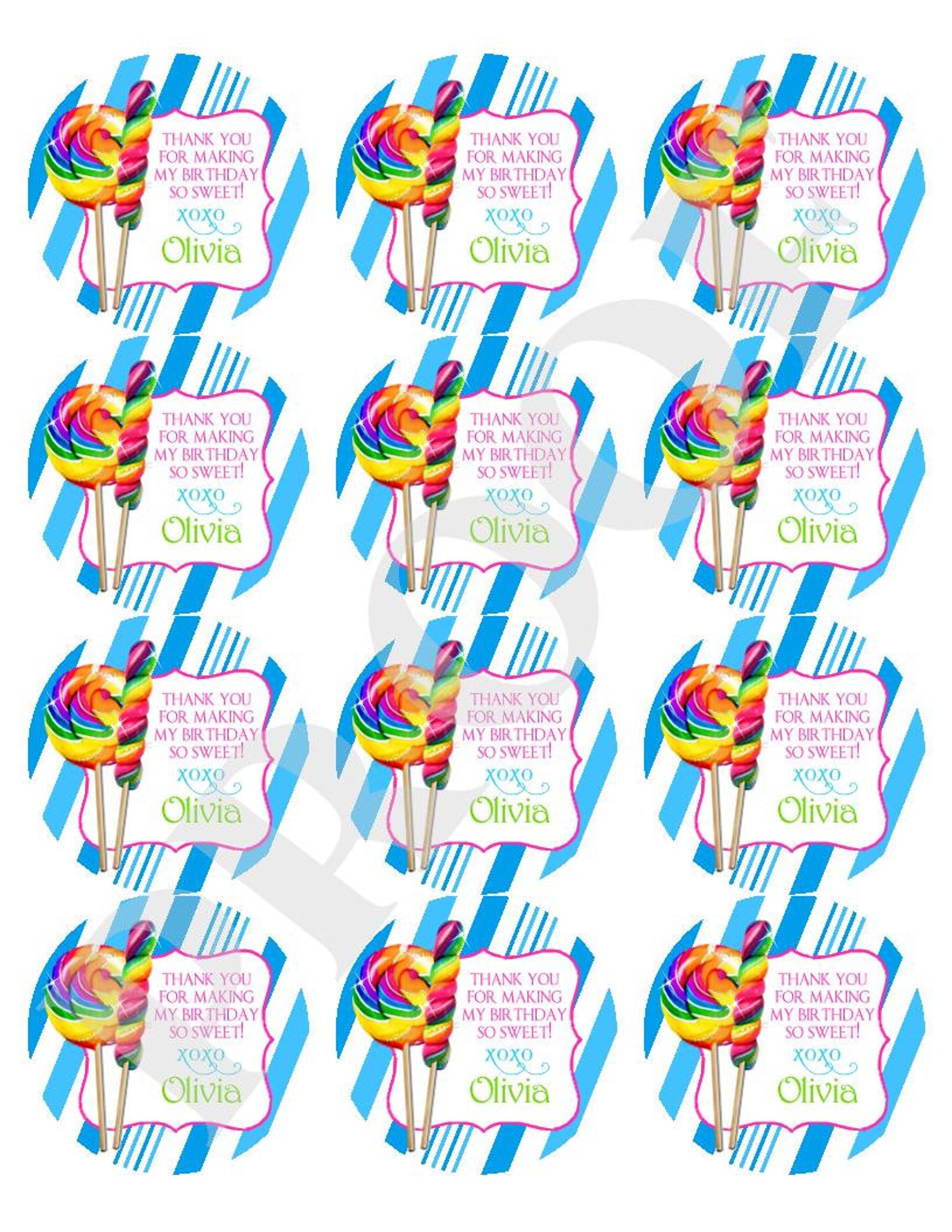 Lollipop Stickers Candy Birthday Party Labels Lollipop | Etsy