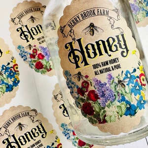 Custom Honey Labels, Wildflower Honey Stickers, Raw Honey Bottle Labels ...