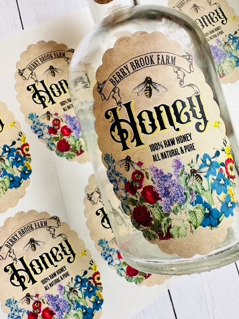Custom Honey Labels, Wildflower Honey Stickers, Raw Honey Bottle Labels ...