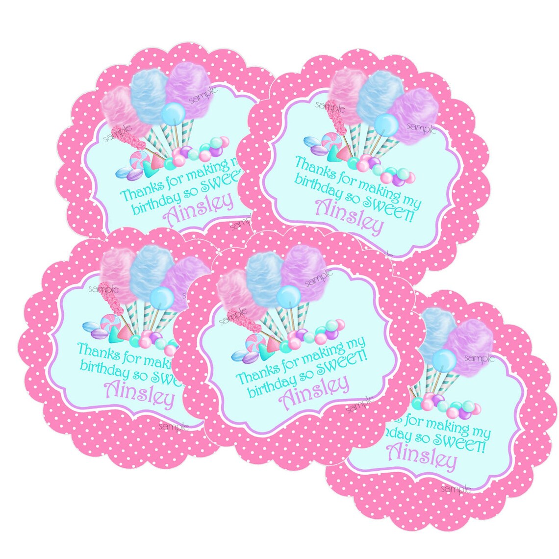Personalized Candy Stickers SCALLOPED Cotton Candy Stickers - Etsy