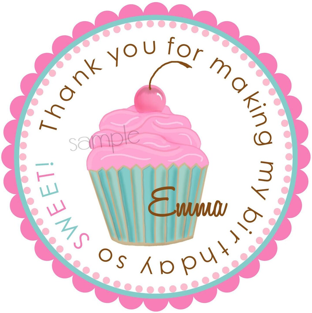 Cupcake Stickers, Pink Cupcake Labels, Cherry Cupcake, Birthday Party ...