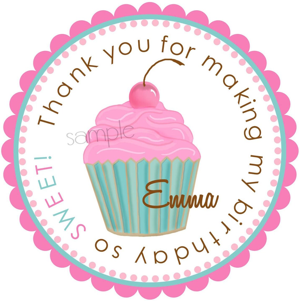 Cupcake Stickers Pink Cupcake Labels Cherry Cupcake | Etsy