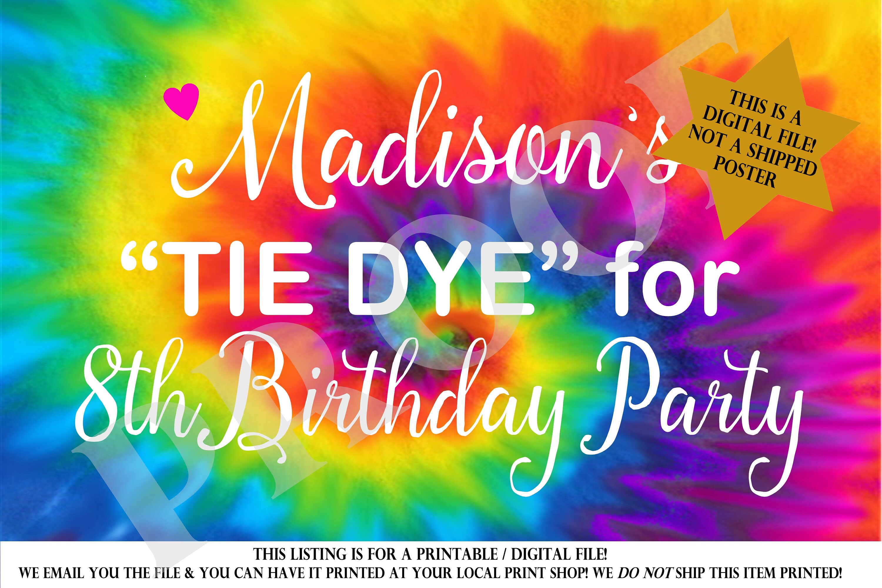 Printable Tie Dye Poster, DIY, 24 X 36 Size Backdrop Sign, Tie Dye ...