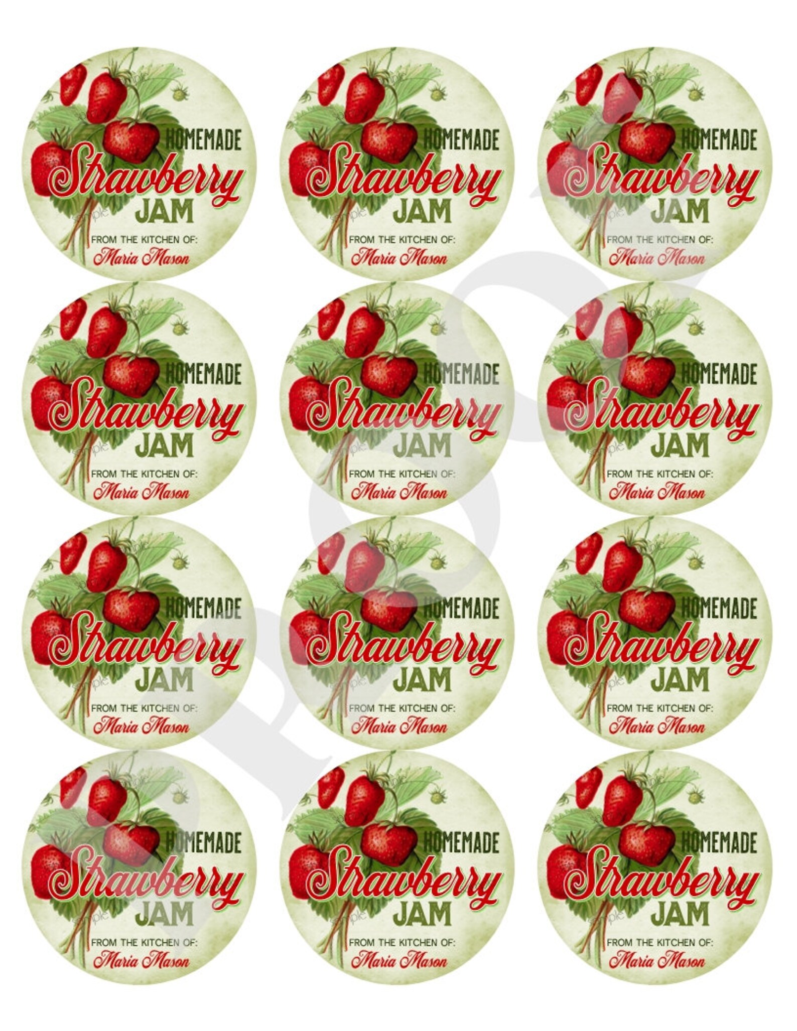 Strawberry Jam Labels, Strawberry Jelly Labels, Jam Jar Labels ...