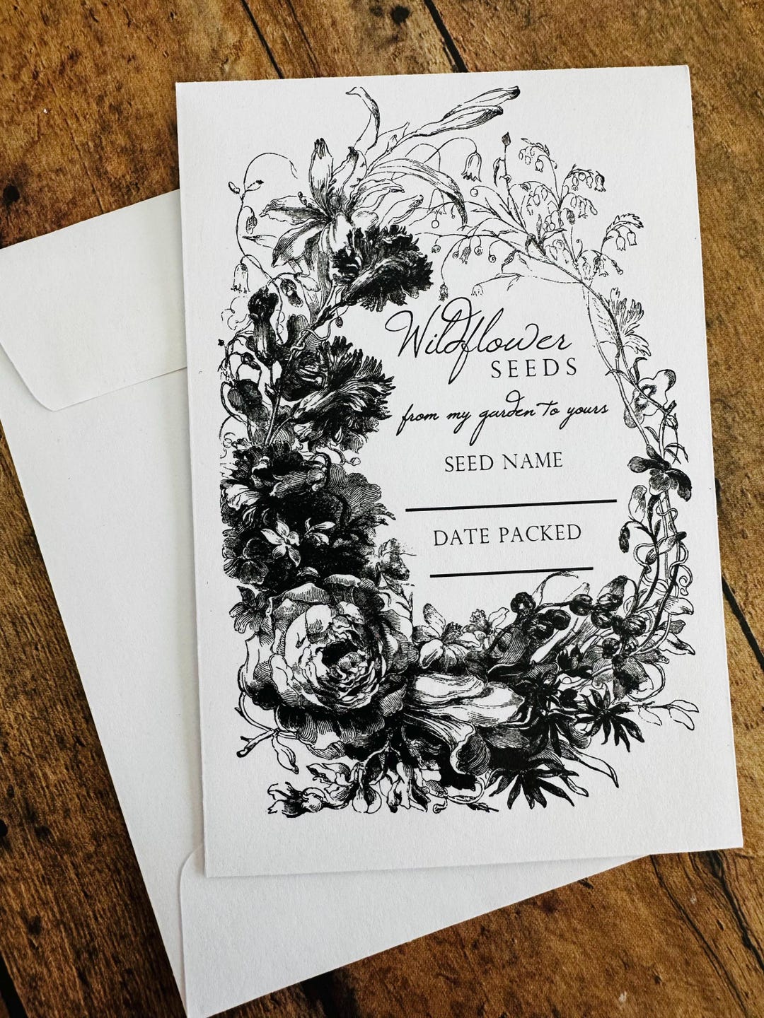 Custom Seed Packets, Classic Floral Wreath, Wildflower Seed Packet ...