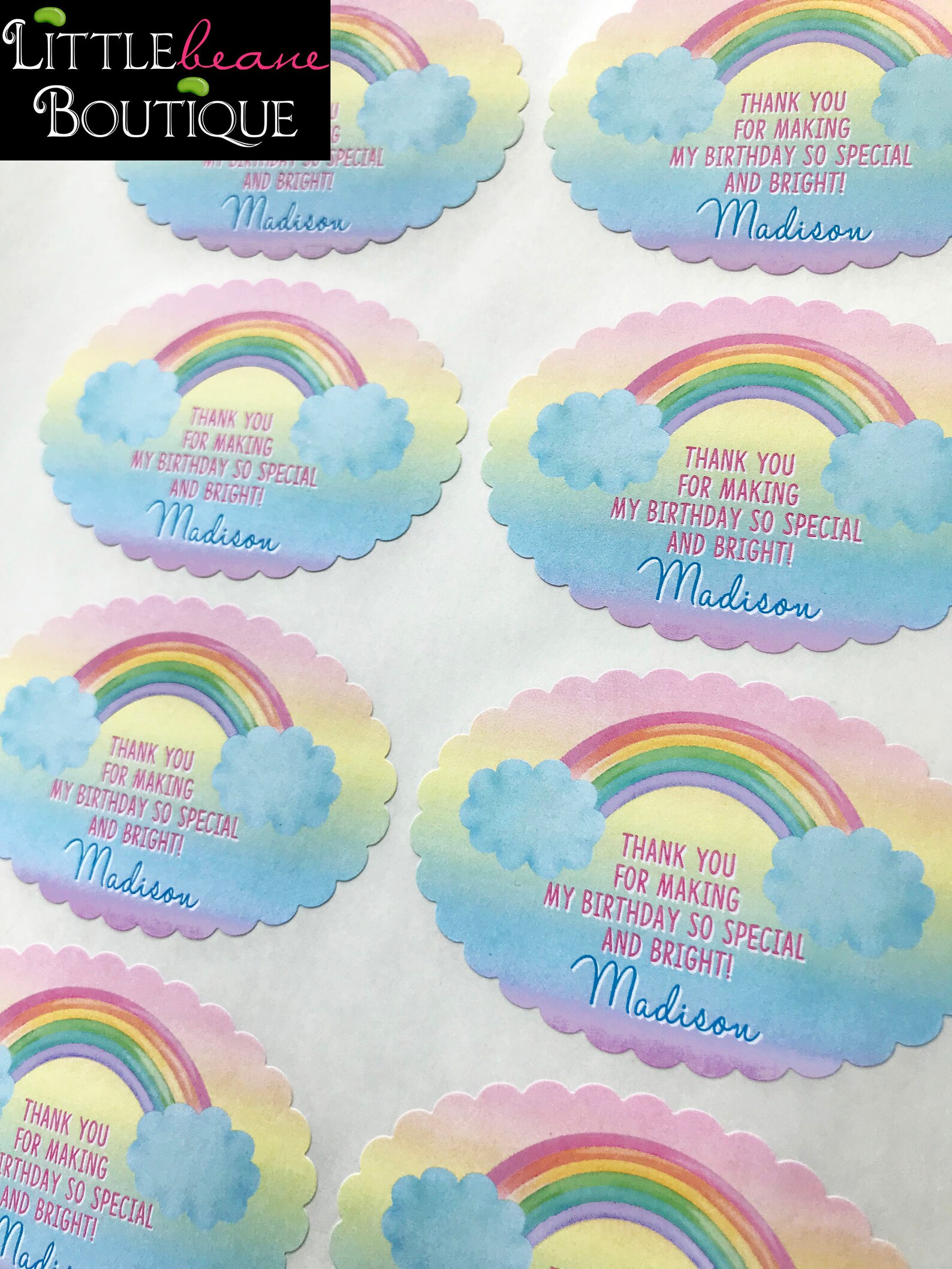 Rainbow Birthday Party Stickers Pastel Rainbow Labels - Etsy