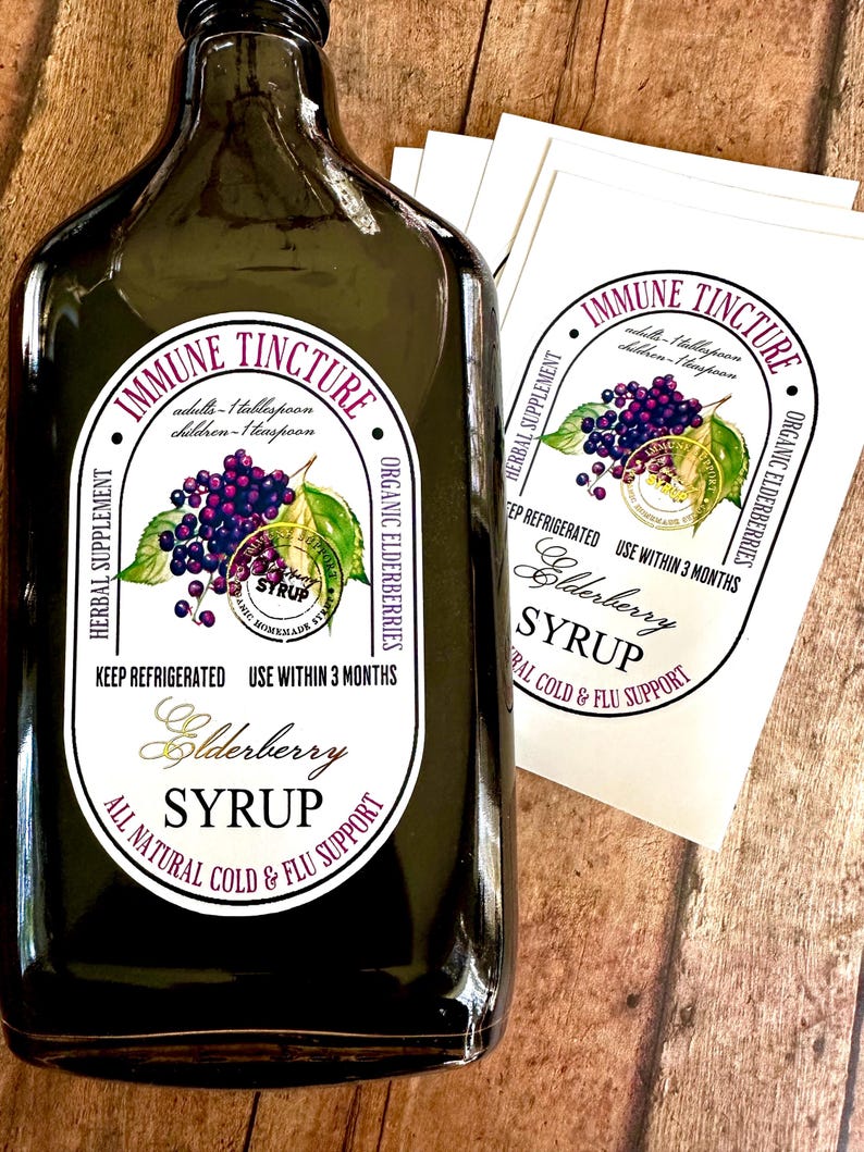 Elderberry Syrup Labels, GOLD Elderberry Syrup Labels, Tincture Labels ...