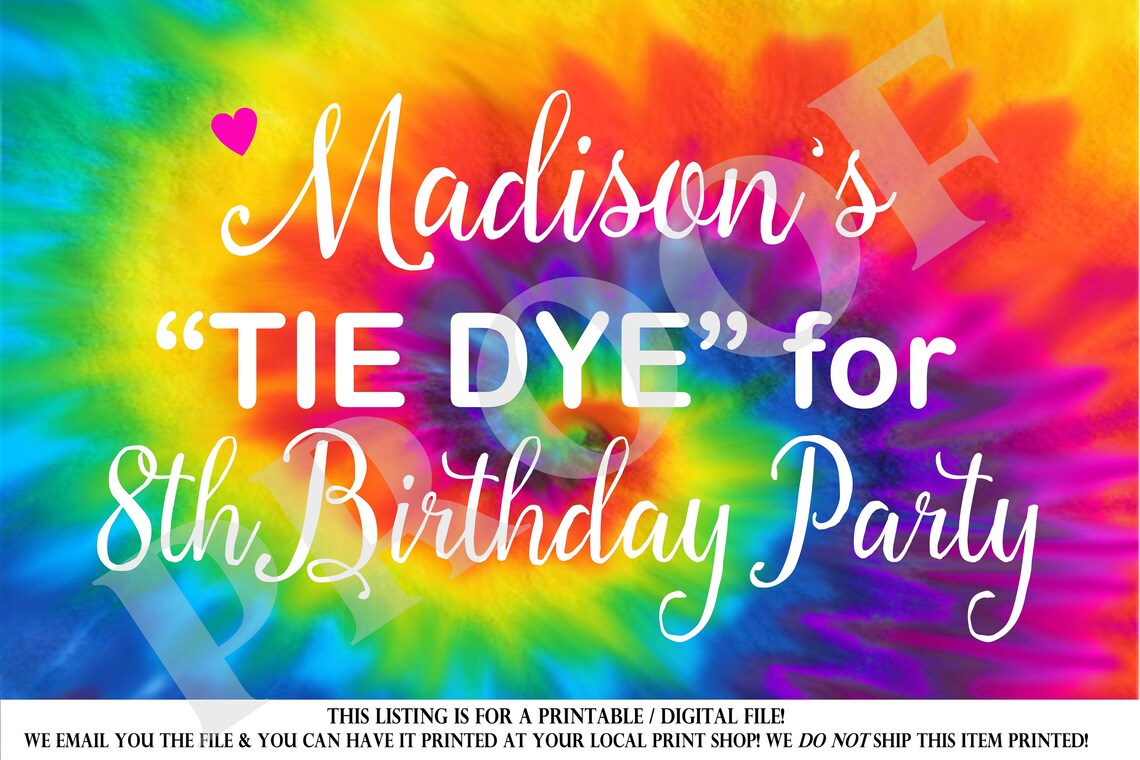 Printable Tie Dye Poster DIY 24 X 36 Size Backdrop Sign Tie | Etsy