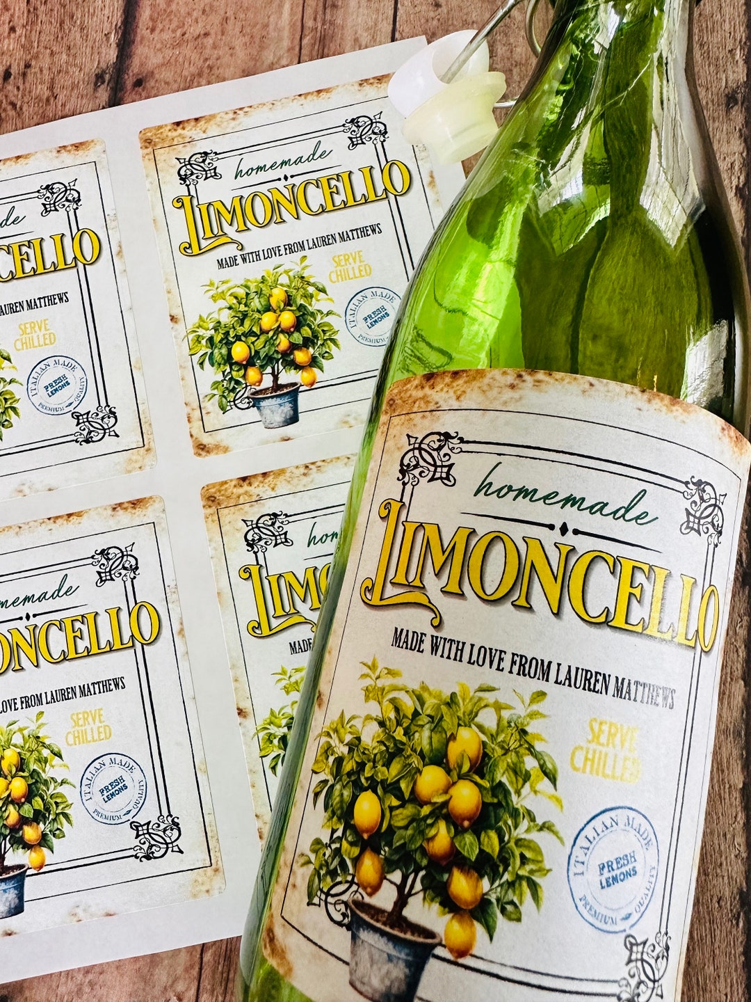 Limoncello Labels, Custom Limoncello Label, Large Homemade Limoncello ...