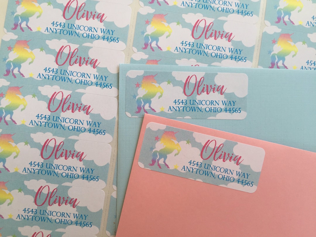 Unicorn Return Address Labels, Unicorn address labels, Rainbow Unicorn, Unicorn Stickers, Seals ...