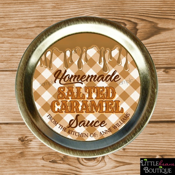 Custom Homemade Salted Caramel labels, Sea Salt Caramel Sauce, caramel ...