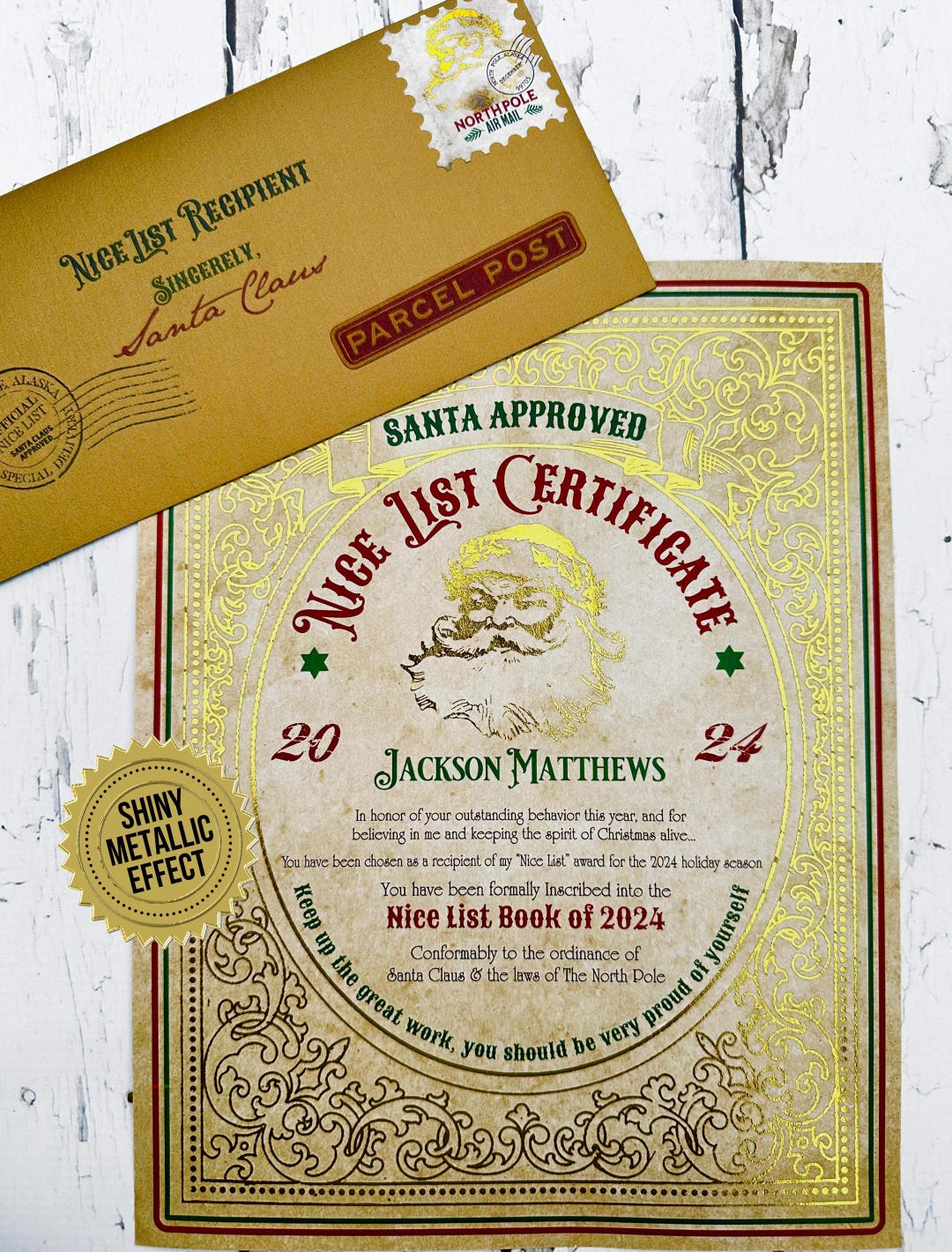 Personalized Gold Santa Nice List Certificate, Santa Claus Nice List ...