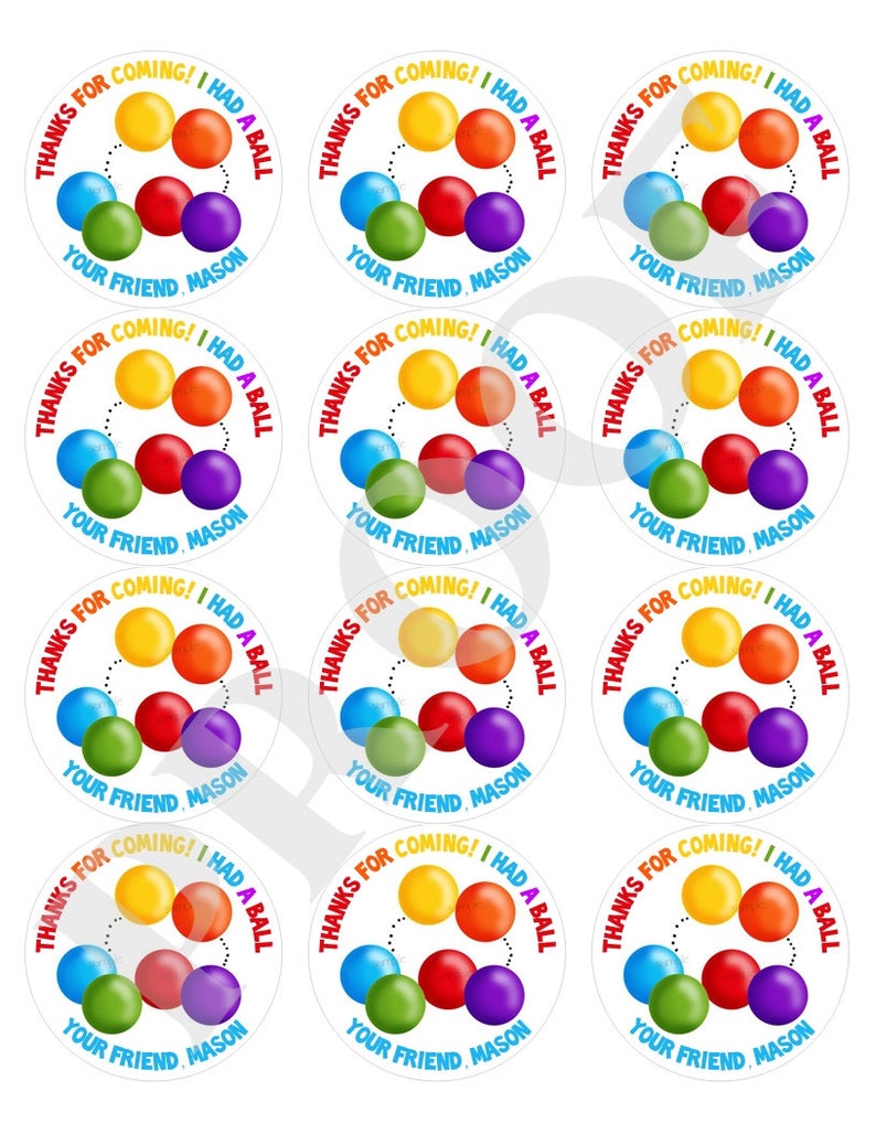 Ball Pit Stickers, Kids Bouncy Ball Labels, Ball Birthday Party, Party ...